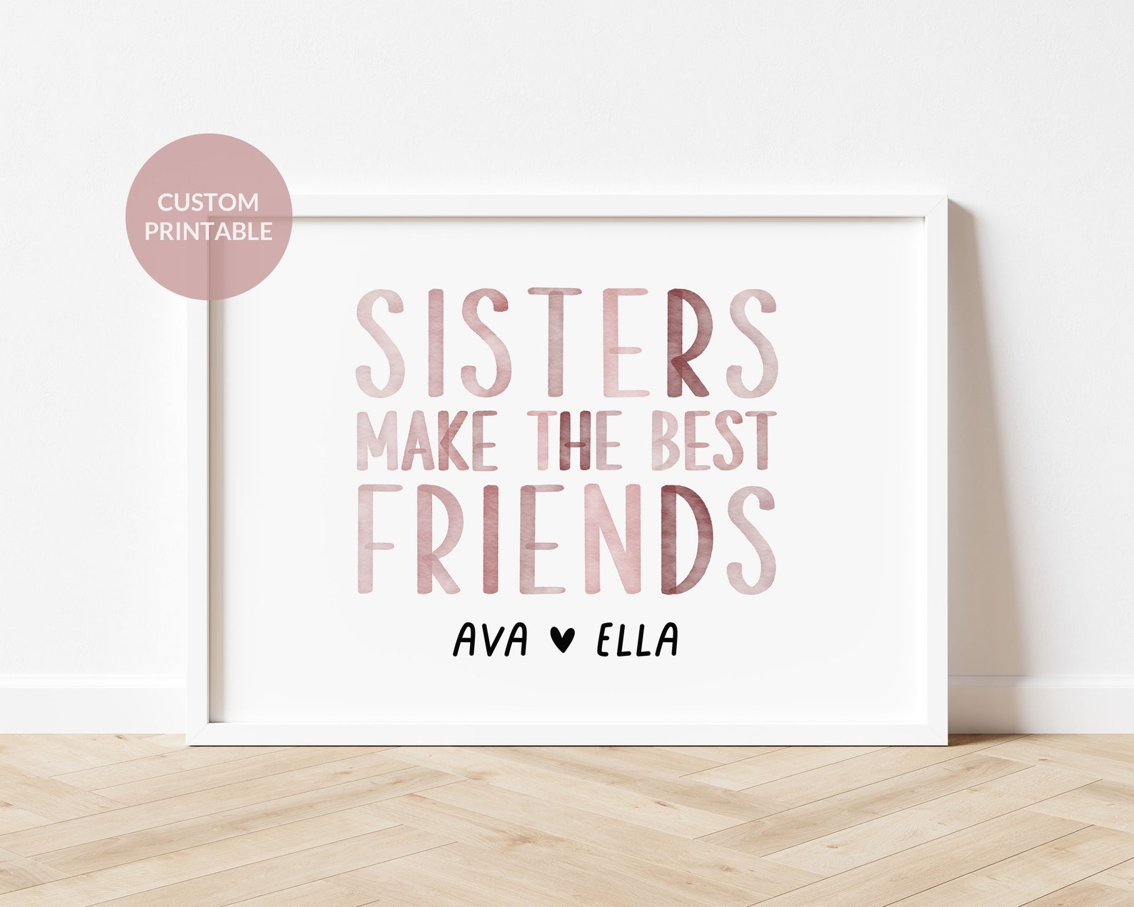 Blush Pink Watercolor, Custom Sister Name Print, Girls Room Decor, BIG ...