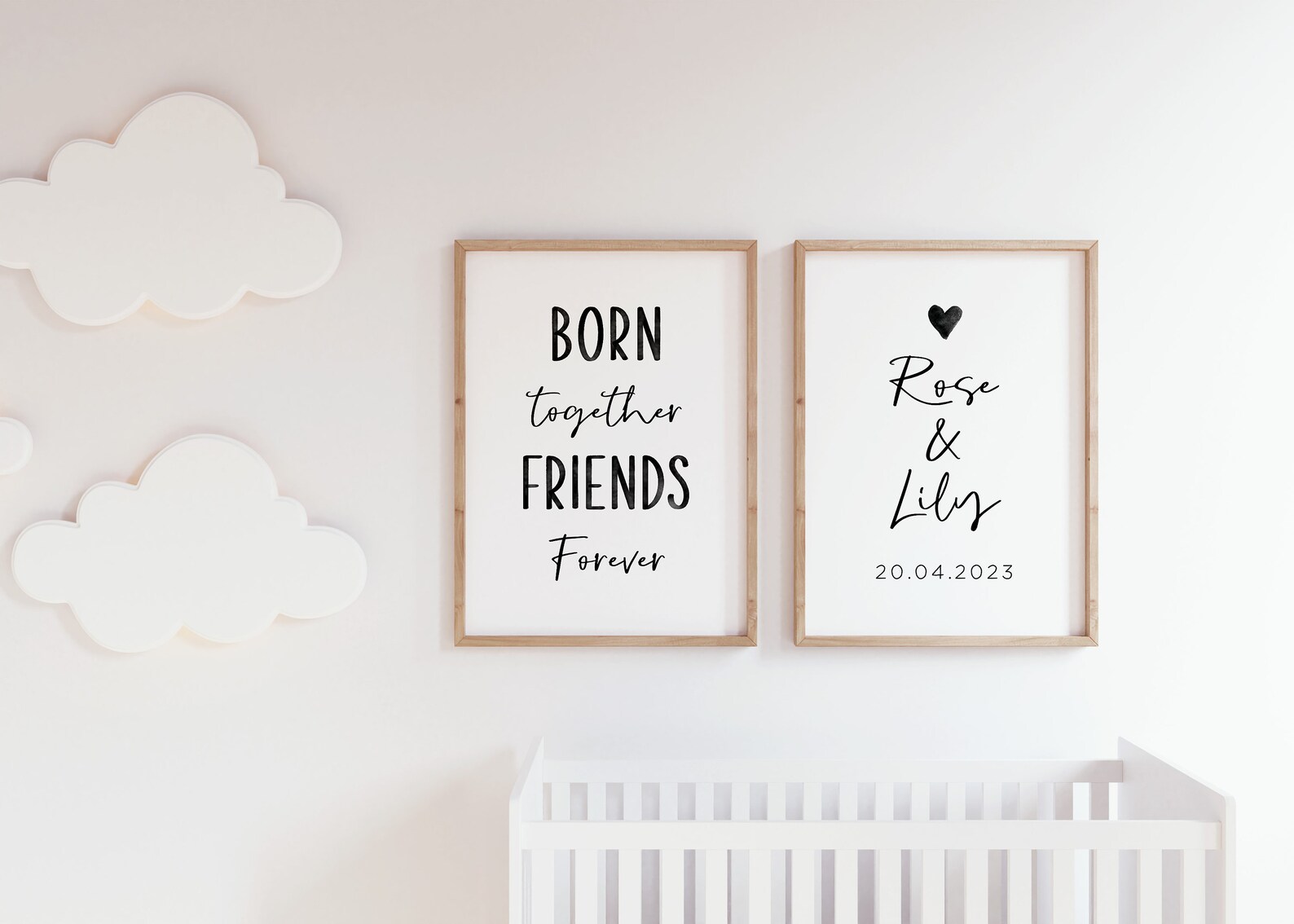 Born Together Friends Forever, Custom Twin Name Sign, Black Watercolor ...