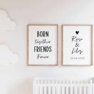 Born Together Friends Forever, Custom Twin Name Sign, Black Watercolor ...