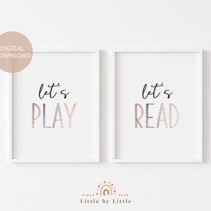 SET of 2 Prints, Let's Play Let's Read, Play Read Wall Art, Kids Room ...