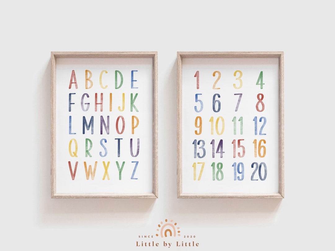 Watercolor Alphabet Number Prints (set of 2) : Colorful Montessori ...