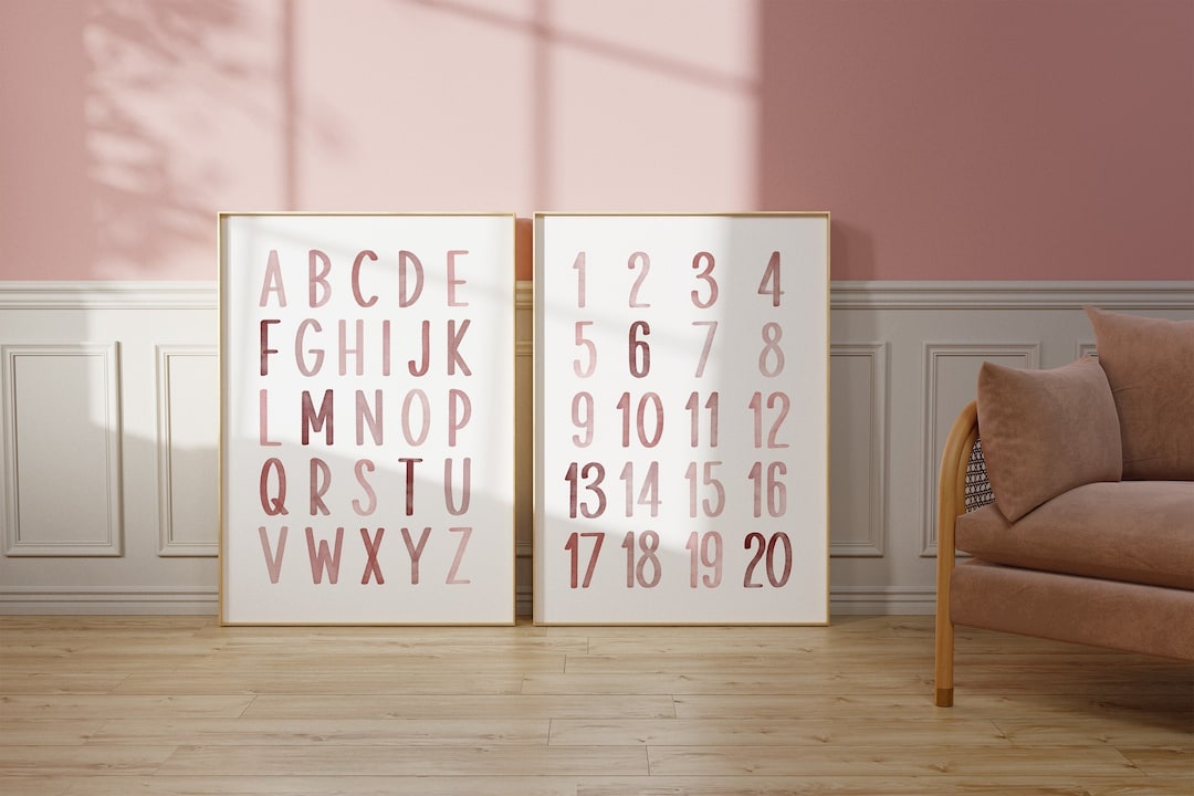 Blush Pink Alphabet & Numbers Prints: Montessori Nursery Decor (SET of ...