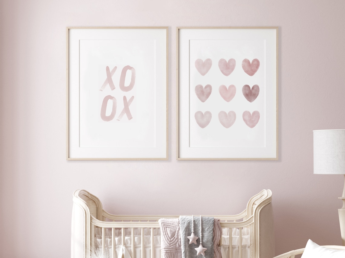 Set of 2 Love Prints Blush Pink XOXO Print Watercolor | Etsy