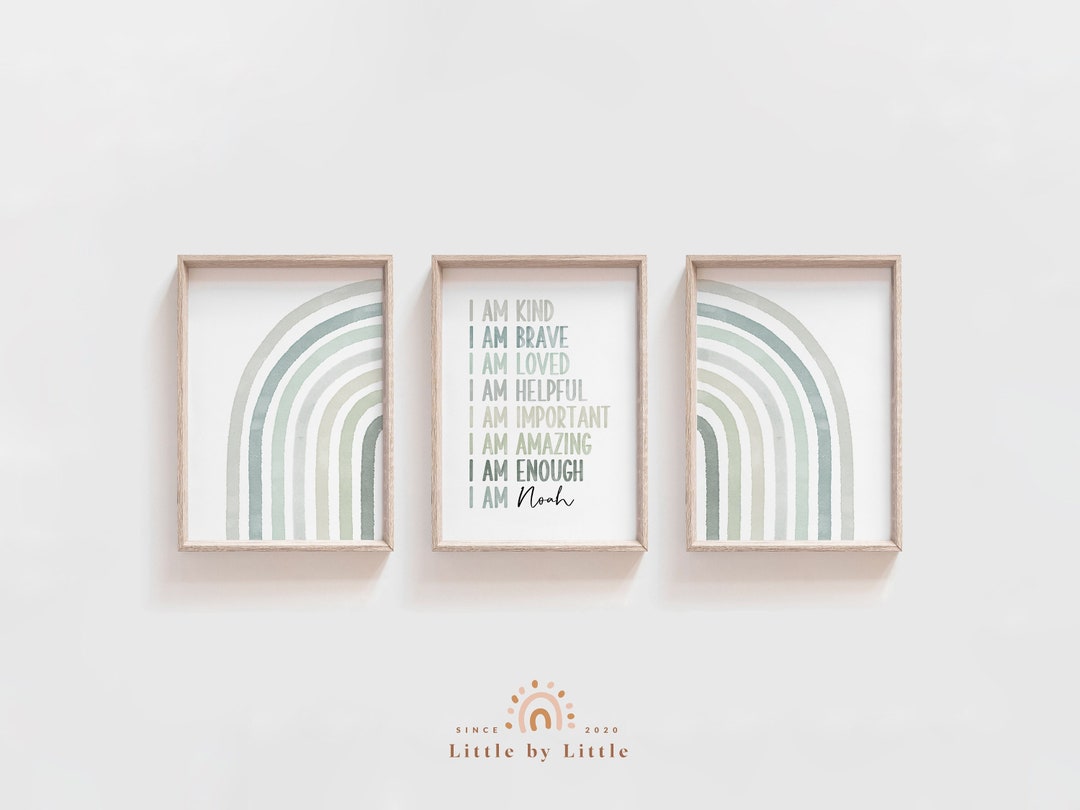 SET of 3 Sage Green Watercolor Custom Kids Affirmation Prints, Positive ...
