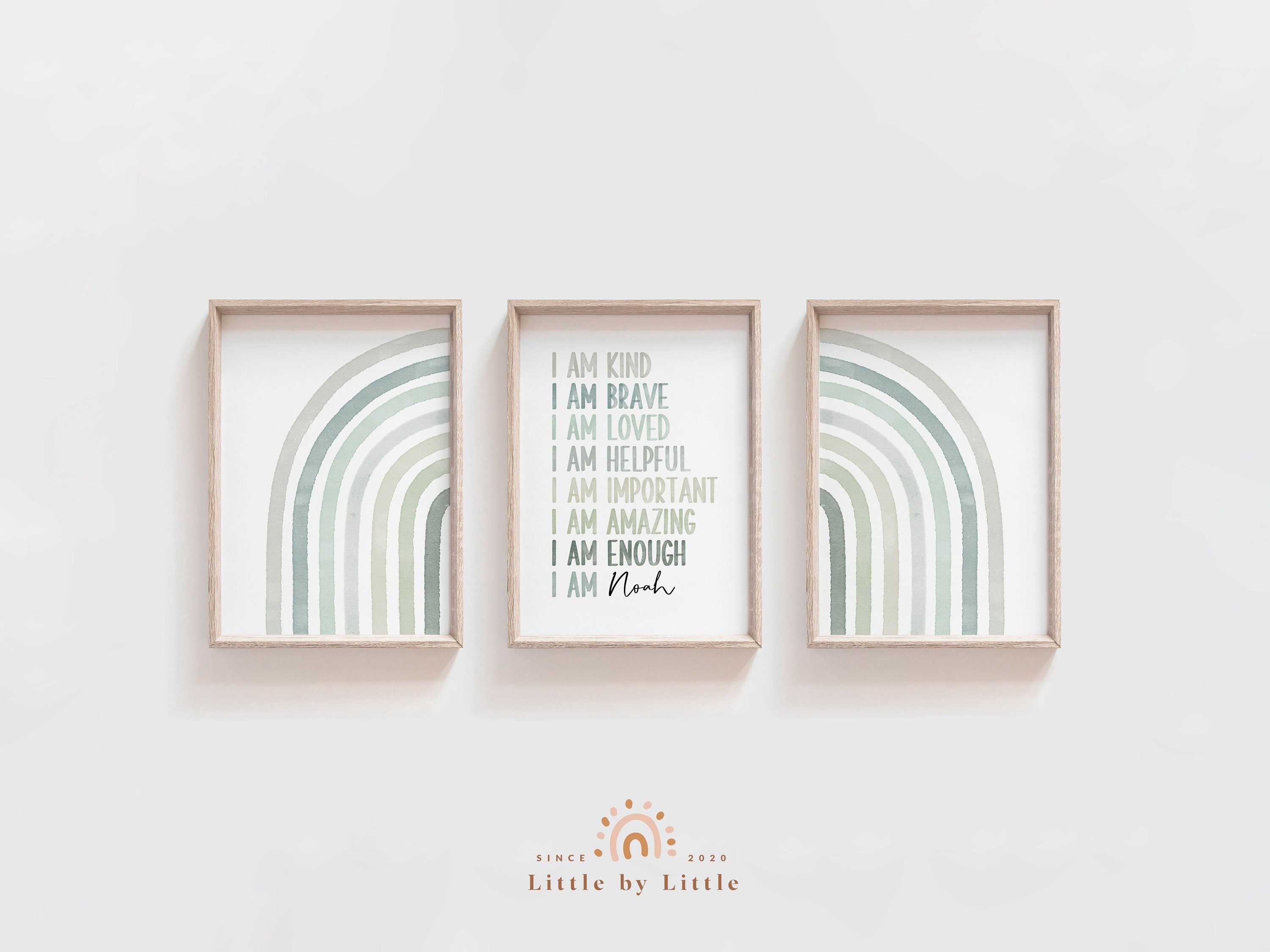 SET of 3 Sage Green Watercolor Custom Kids Affirmation Prints, Positive ...