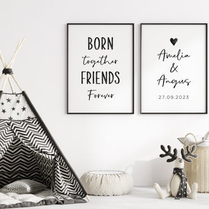 Born Together Friends Forever, Custom Twin Name Sign, Black Watercolor ...