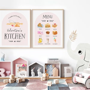 Set of 2 Custom Play Kitchen Sign, Watercolor Toy Kitchen Menu ...