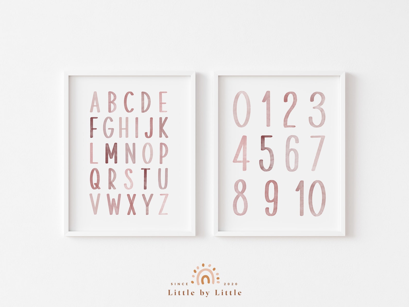 SET of 2 Blush Pink Alphabet & Numbers Nursery Wall Art Pink - Etsy