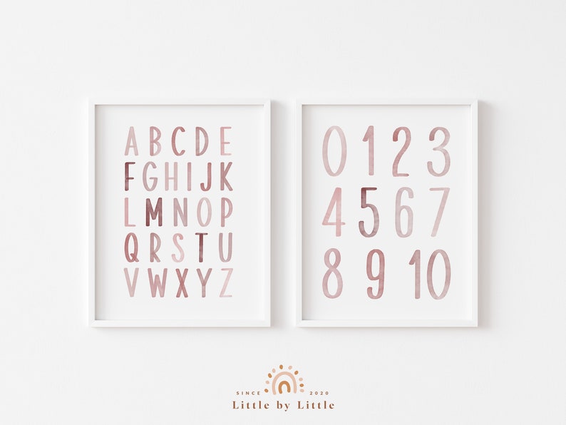 SET of 2 Blush Pink Alphabet & Numbers Nursery Wall Art Pink - Etsy