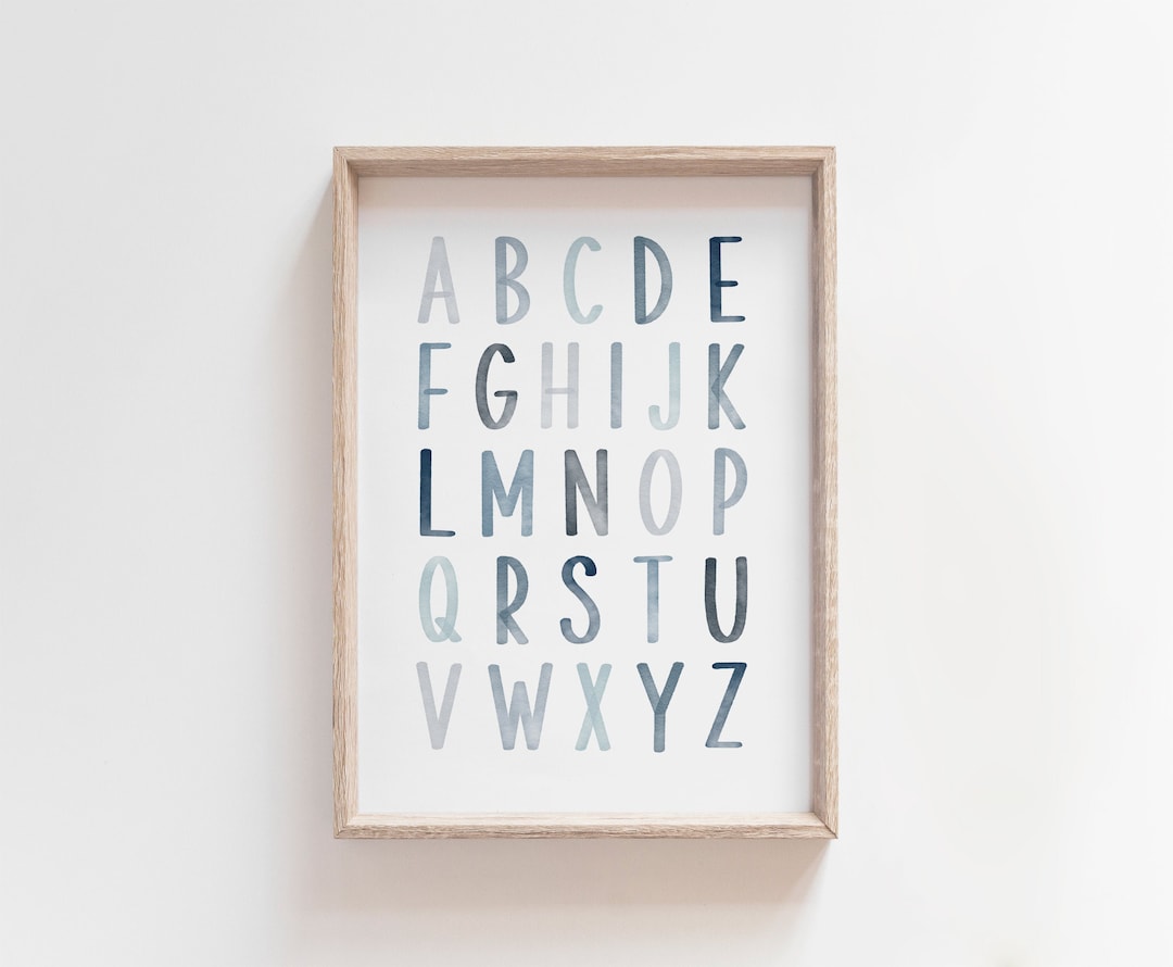 Watercolor Alphabet Print, Nursery Wall Art, Blue Alphabet Poster, ABC ...