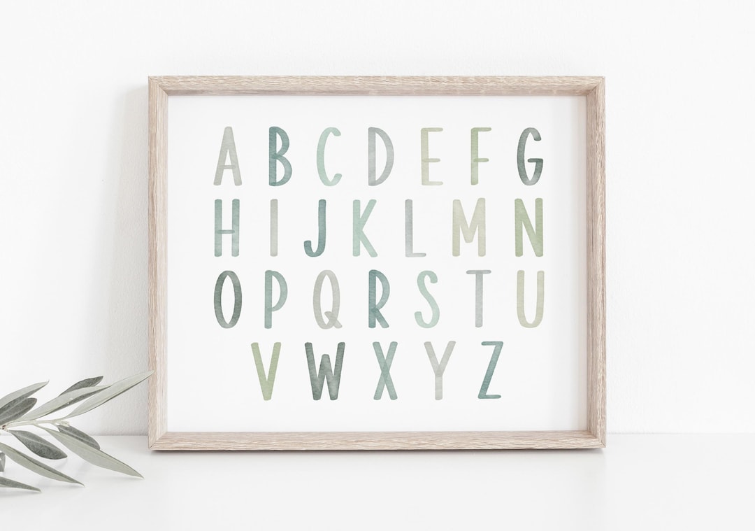 Sage Green Alphabet Print: Watercolor ABC Montessori Art (digital ...