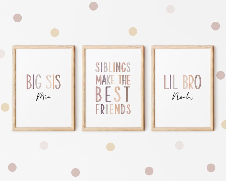 Set of 3 Neutral Sibling Prints, Custom Sibling Name, Sibling Prints ...