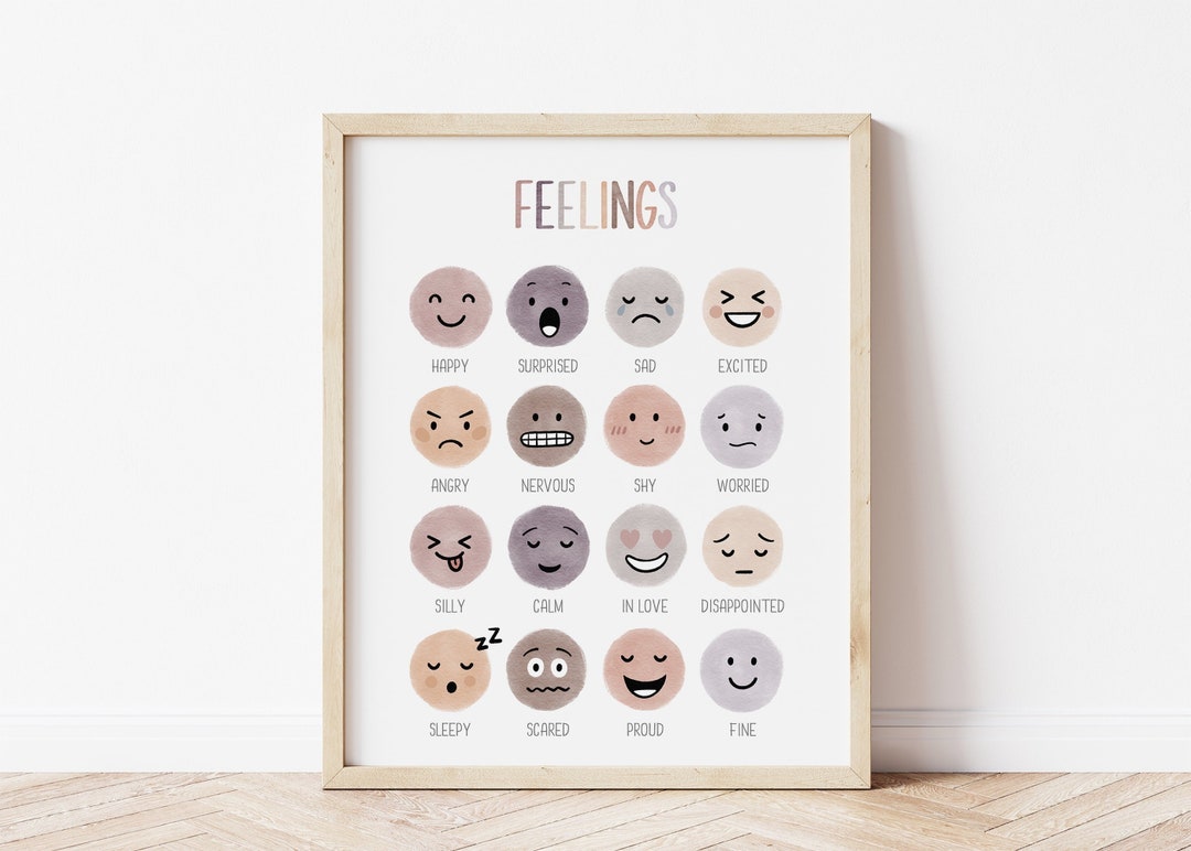 Neutral Watercolor Feelings, Boho Nursery Wall Art, Educational Wall ...