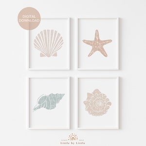 SET of 4 Prints, Sea Shell Printable, Nautical Nursery Decor, Coastal ...