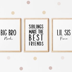 Black Watercolor Sibling Name Prints, Set of 3, Sibling Quote ...