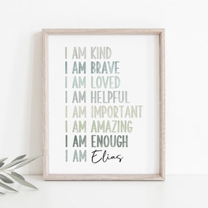 SET of 3 Sage Green Watercolor Custom Kids Affirmation Prints, Positive ...