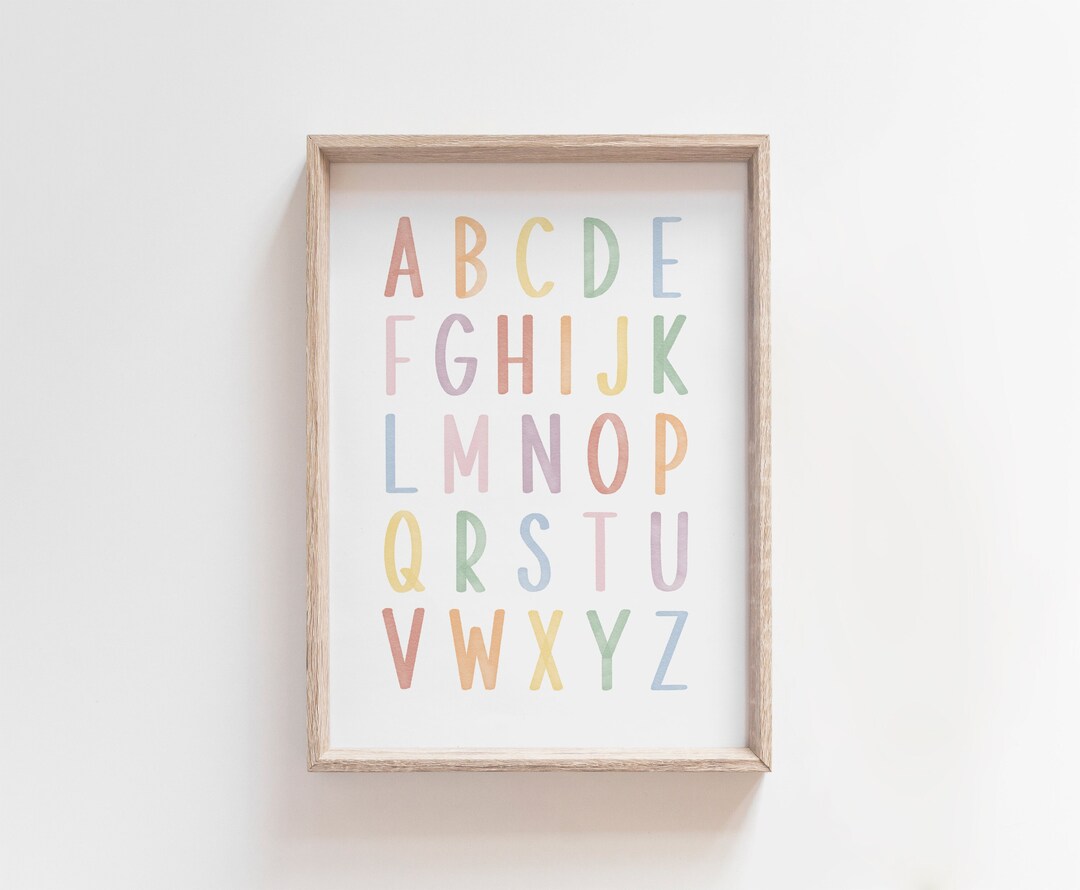 Pastel Watercolor Alphabet Poster, Nursery Printable Wall Art, Soft ...