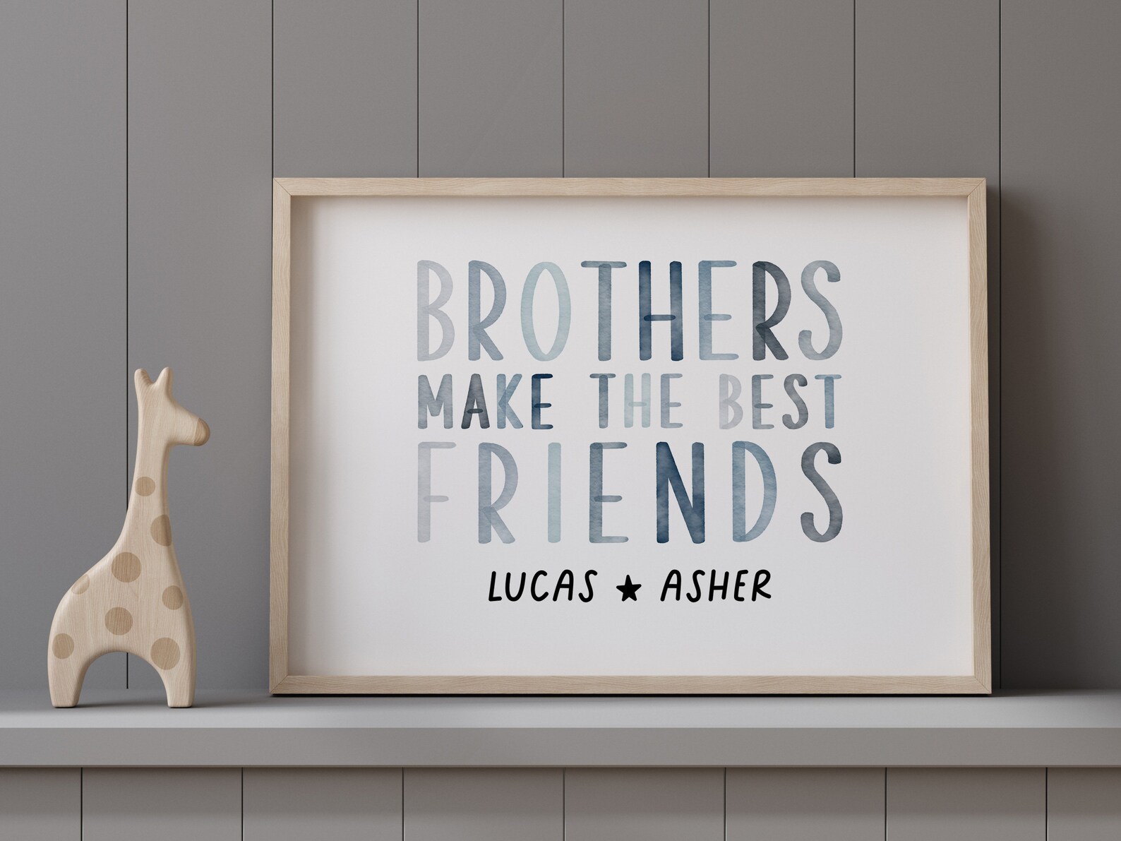 Blue Watercolor Custom Brother Name Print, Boy Room Decor, Brothers ...