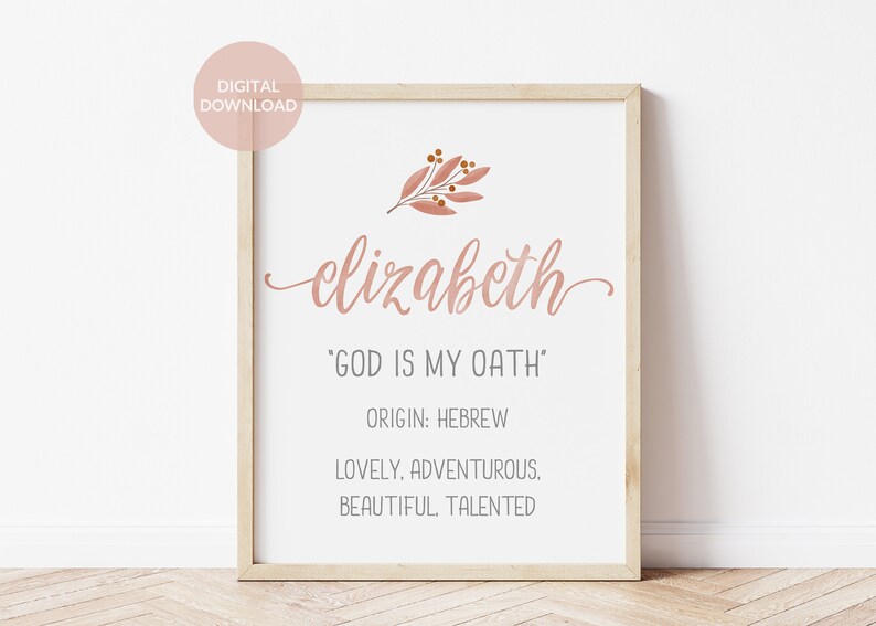 Elizabeth Name Meaning Print Elizabeth Name Art Baby Shower - Etsy