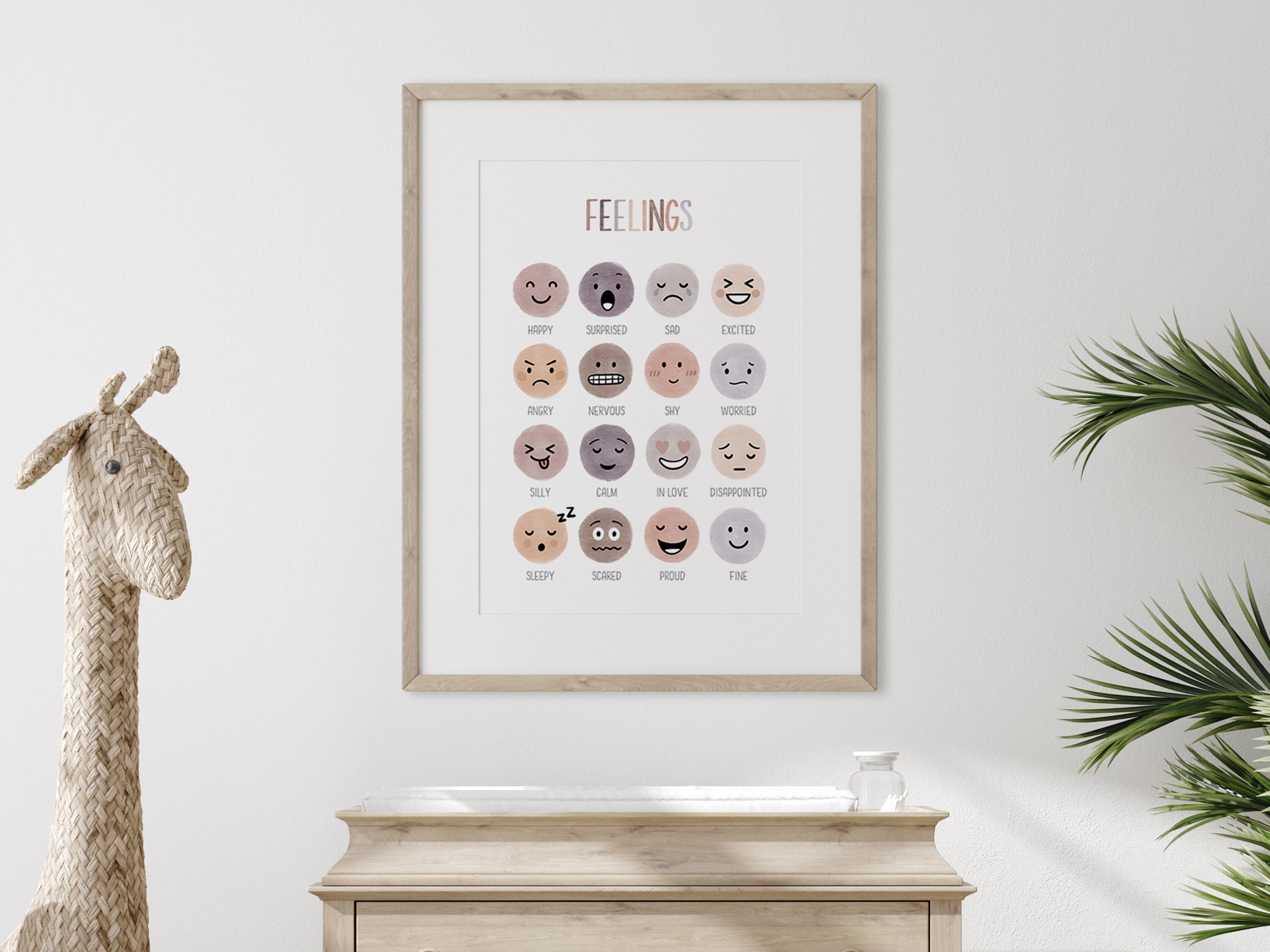 Feelings Chart Poster: Neutral Watercolor, Boho Nursery Decor (digital ...