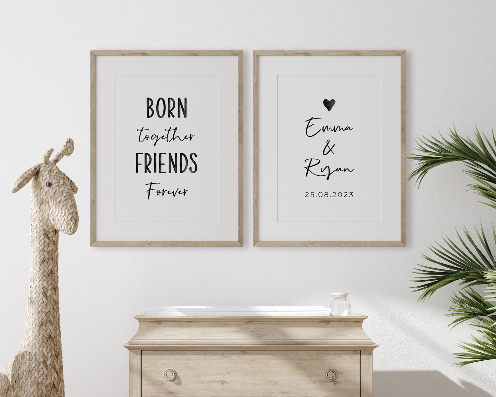 Born Together Friends Forever, Custom Twin Name Sign, Black Watercolor ...
