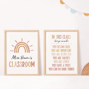 SET of 2 Classroom Sign, Custom Teacher Name Sign, Boho Classroom Sign ...