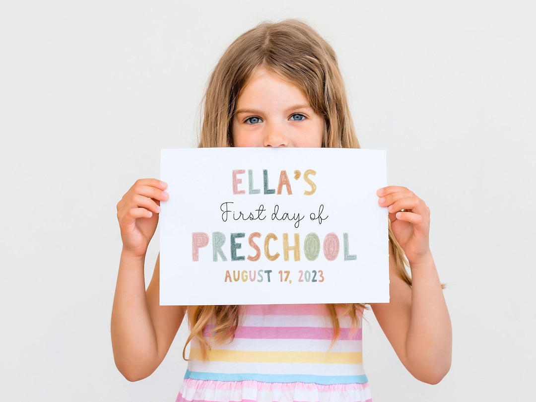 Custom First Day of Preschool Sign, Printable Photo Prop, Pastel Earthy ...