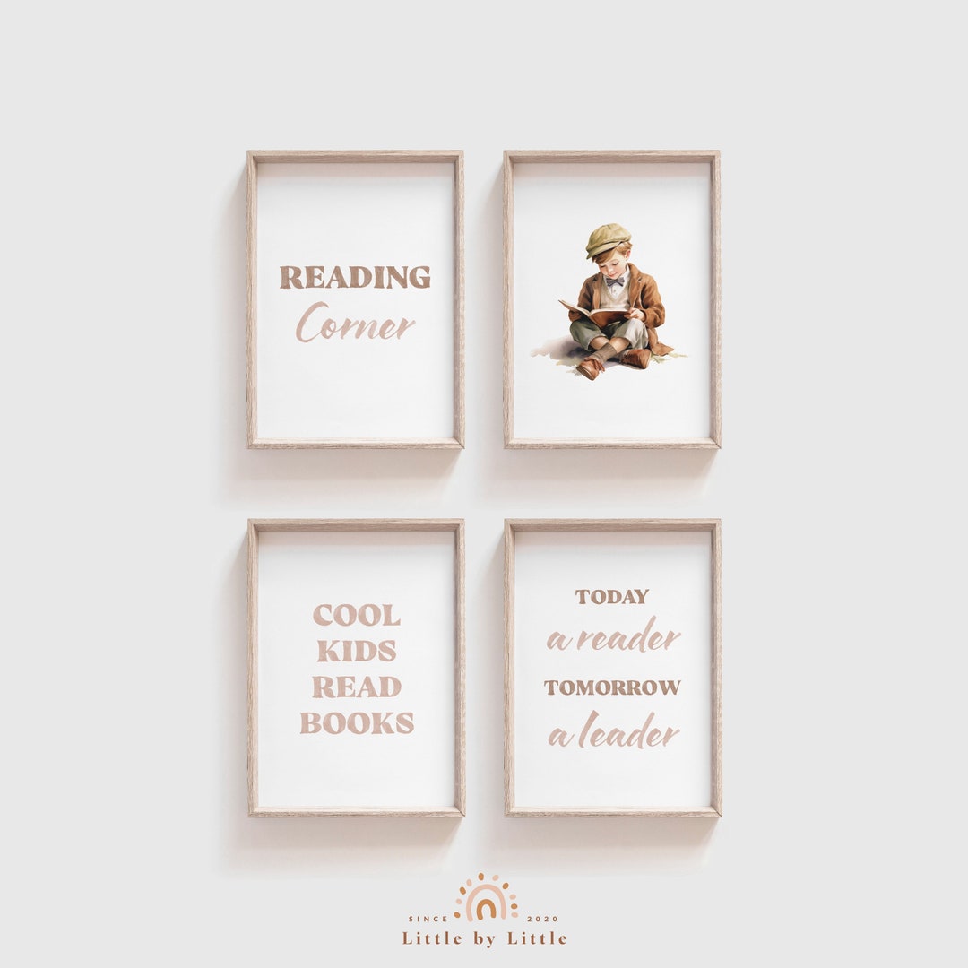 Boy Reading Corner Prints: Neutral Watercolor Art (digital Download) - Etsy