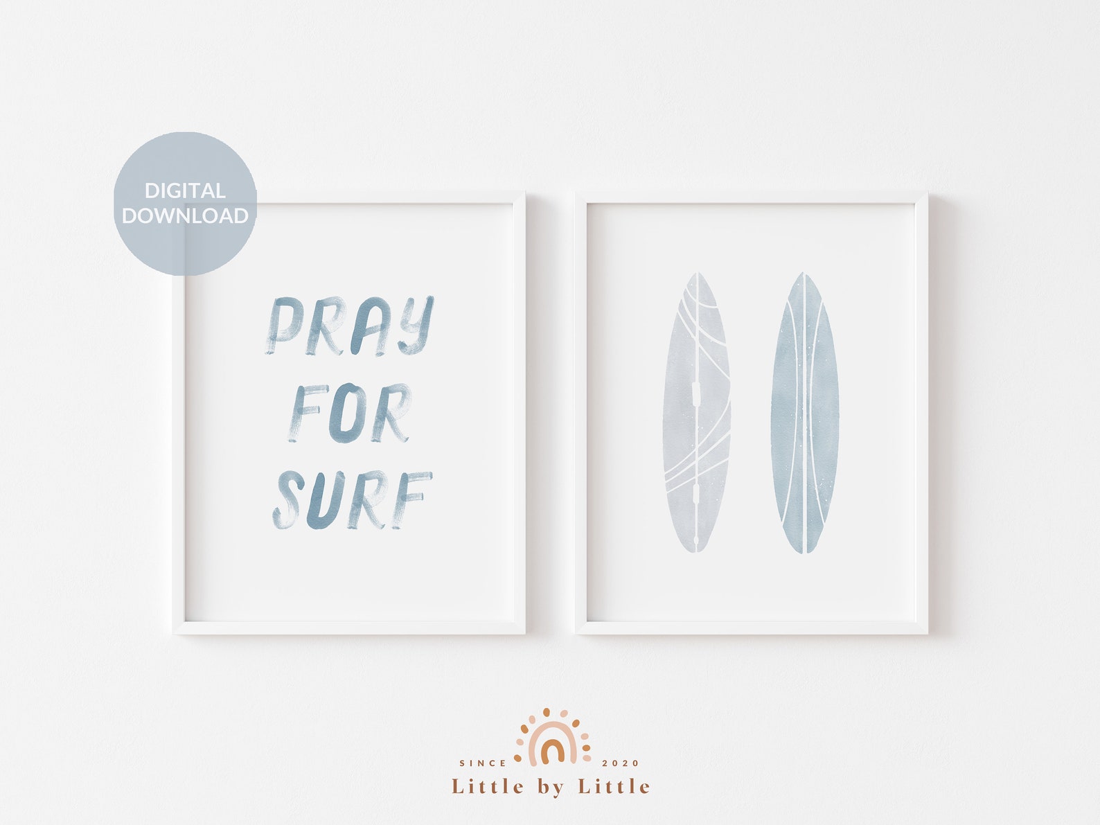 PRAY FOR SURF Print Surf Wall Art Set of 2 Blue Watercolor - Etsy