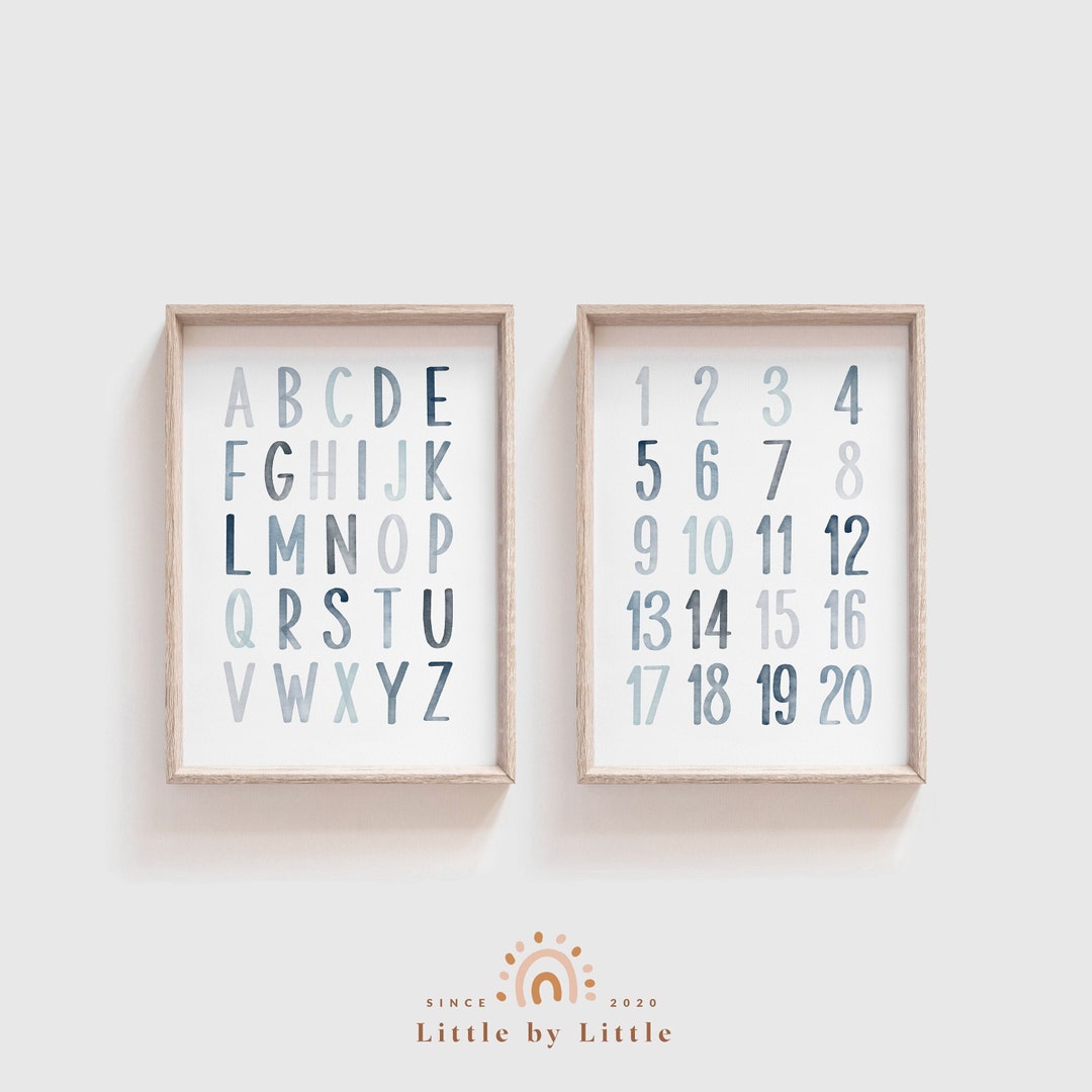 SET of 2 Prints Watercolor Alphabet Number Nursery Wall Art - Etsy