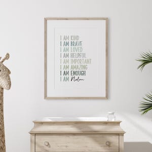 Sage Green Watercolor Kids Affirmation Print, Custom Name, Positive ...