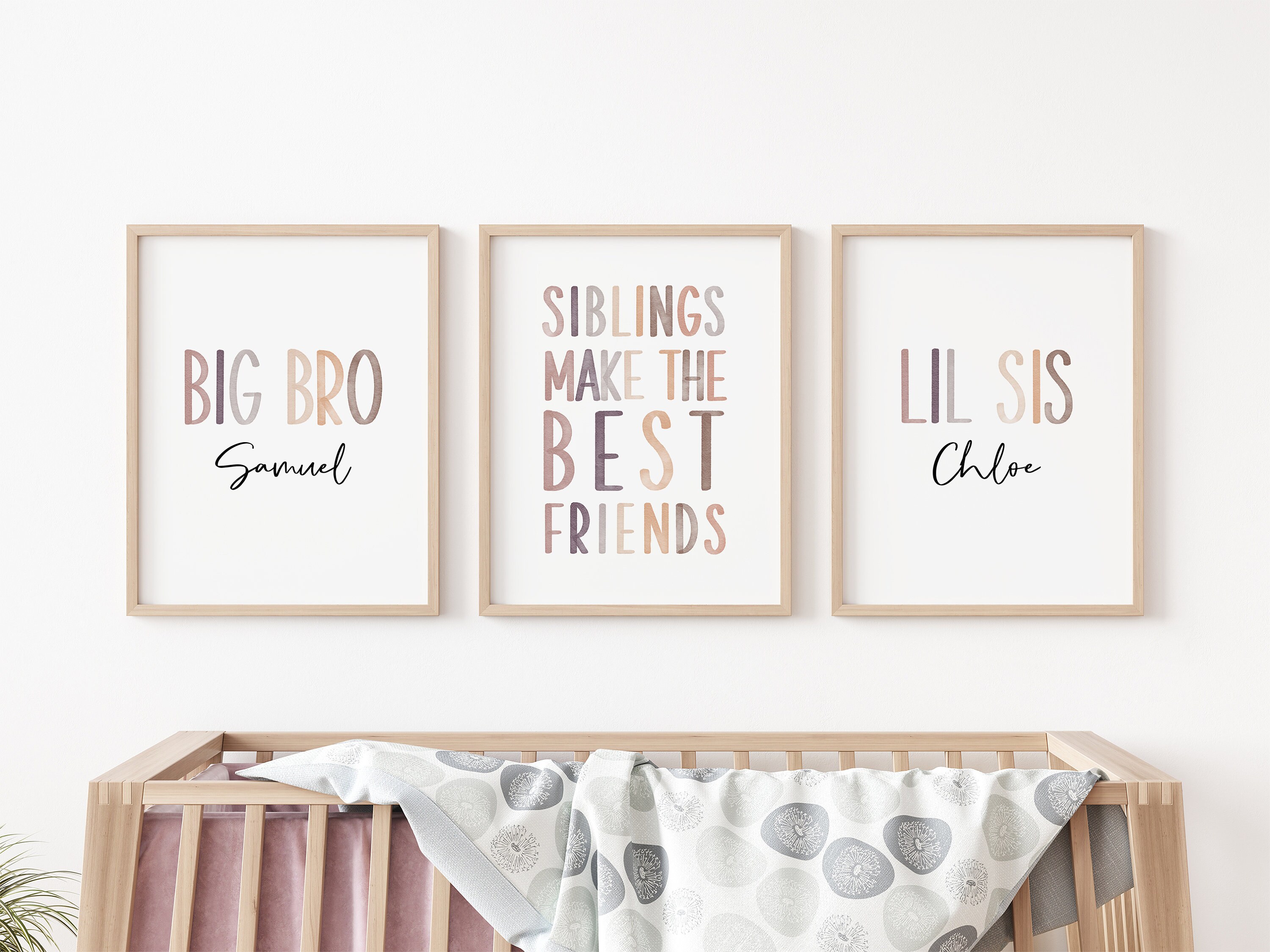 Set of 3 Neutral Sibling Prints, Custom Sibling Name, Sibling Prints ...