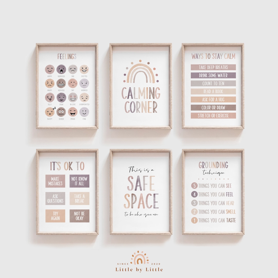 Calming Corner Posters Bundle, Set of 6 Prints, Neutral Watercolor ...