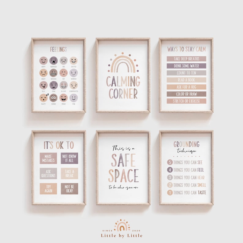 Calming Corner Posters (set of 6) : Neutral Watercolor, Feelings, Safe ...