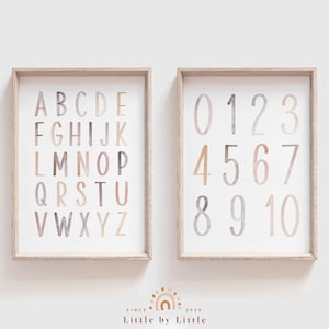 SET of 2 Prints, Watercolor Alphabet Number, Montessori Wall Art ...