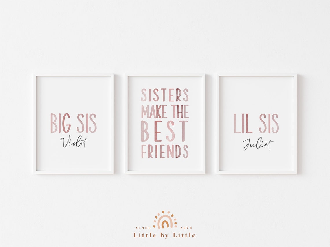 Set of 3 Blush Pink Sister Prints, Custom Sister Name, Sister Prints ...