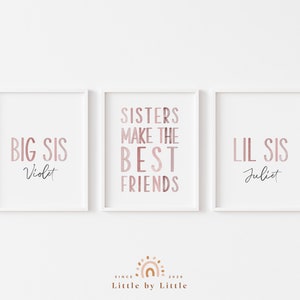 Set of 3 Blush Pink Sister Prints, Custom Sister Name, Sister Prints ...