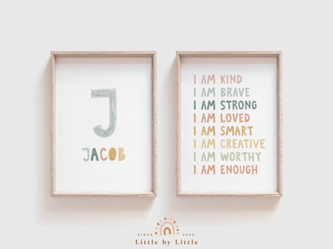 Affirmation Poster for Kids, Set of 2, Custom Initial Name Sign, Kids ...