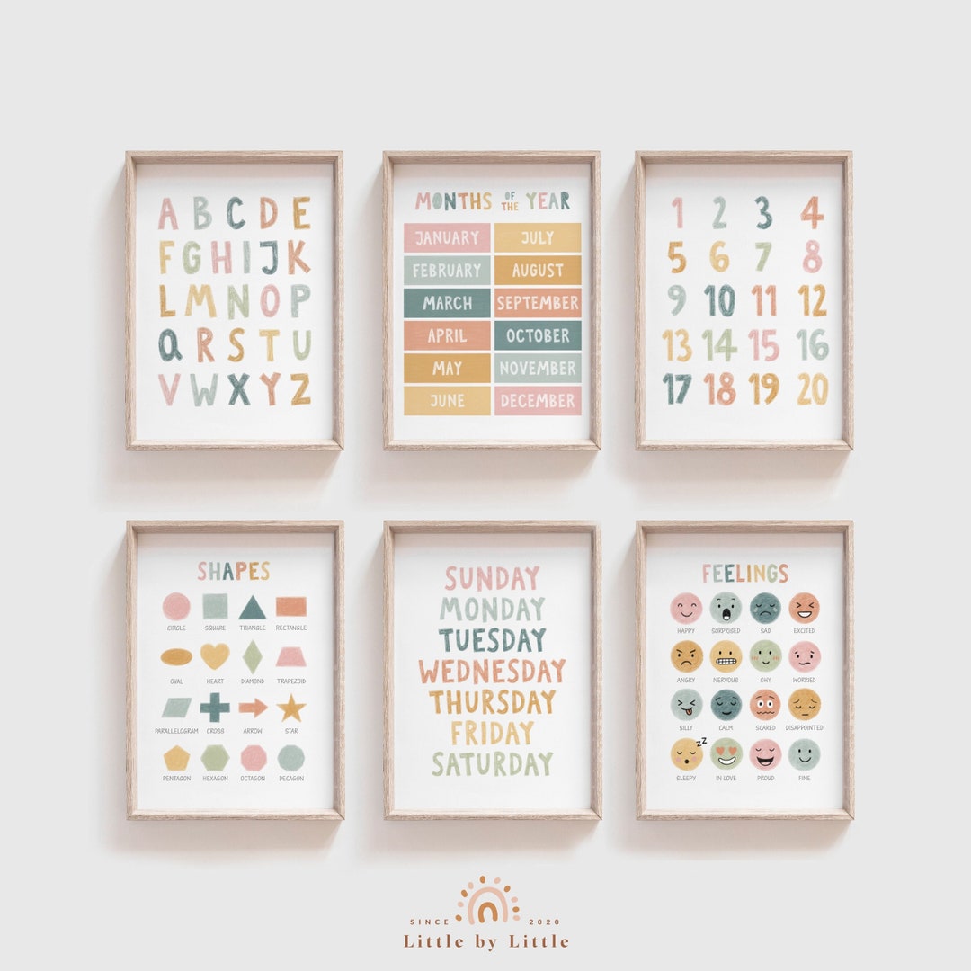 Pastel Learning Prints Set: Alphabet, Numbers, Feelings (digital ...