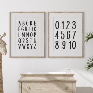 Black Watercolor Alphabet & Numbers, SET of 2 Prints, Nursery Wall Art ...