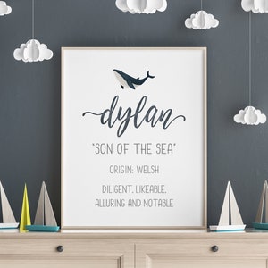 Dylan Name Meaning Print, Dylan Name Art, Baby Shower Gift, Nautical ...