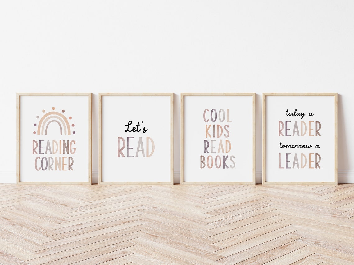 Set of 4 Reading Corner Sign Let's Read Today a Reader - Etsy