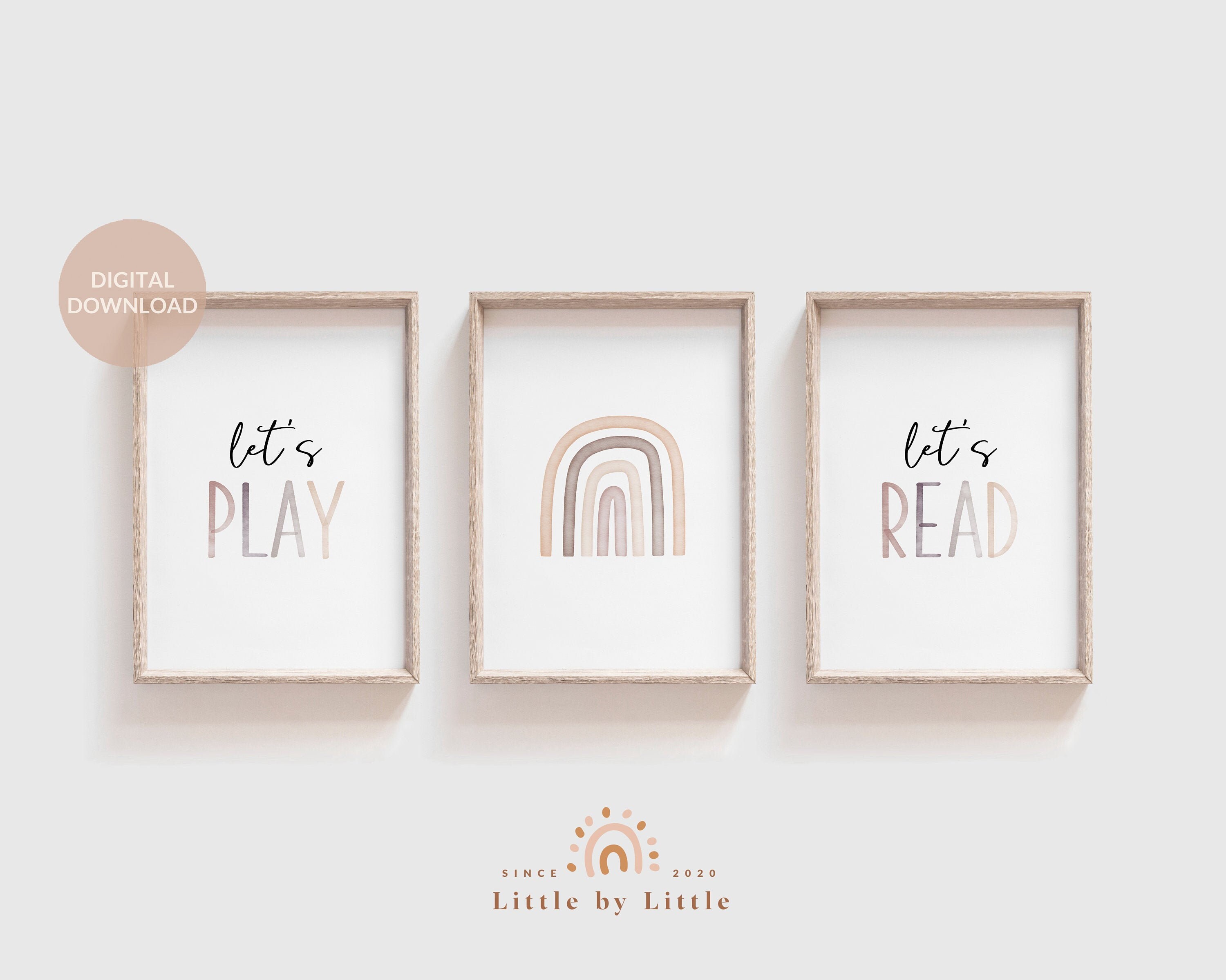 SET of 3 Posters Neutral Boho Rainbow Let's Play | Etsy