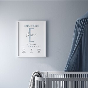 Baby Birth Stats Sign, Blue Watercolor, Personalized Gift, Birth ...