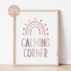 Calming Corner Sign: Boho Rainbow Watercolor Print (digital Download ...