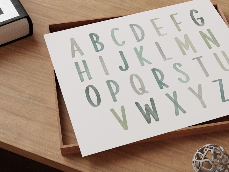 Sage Green Alphabet Print: Watercolor ABC Montessori Art (digital ...