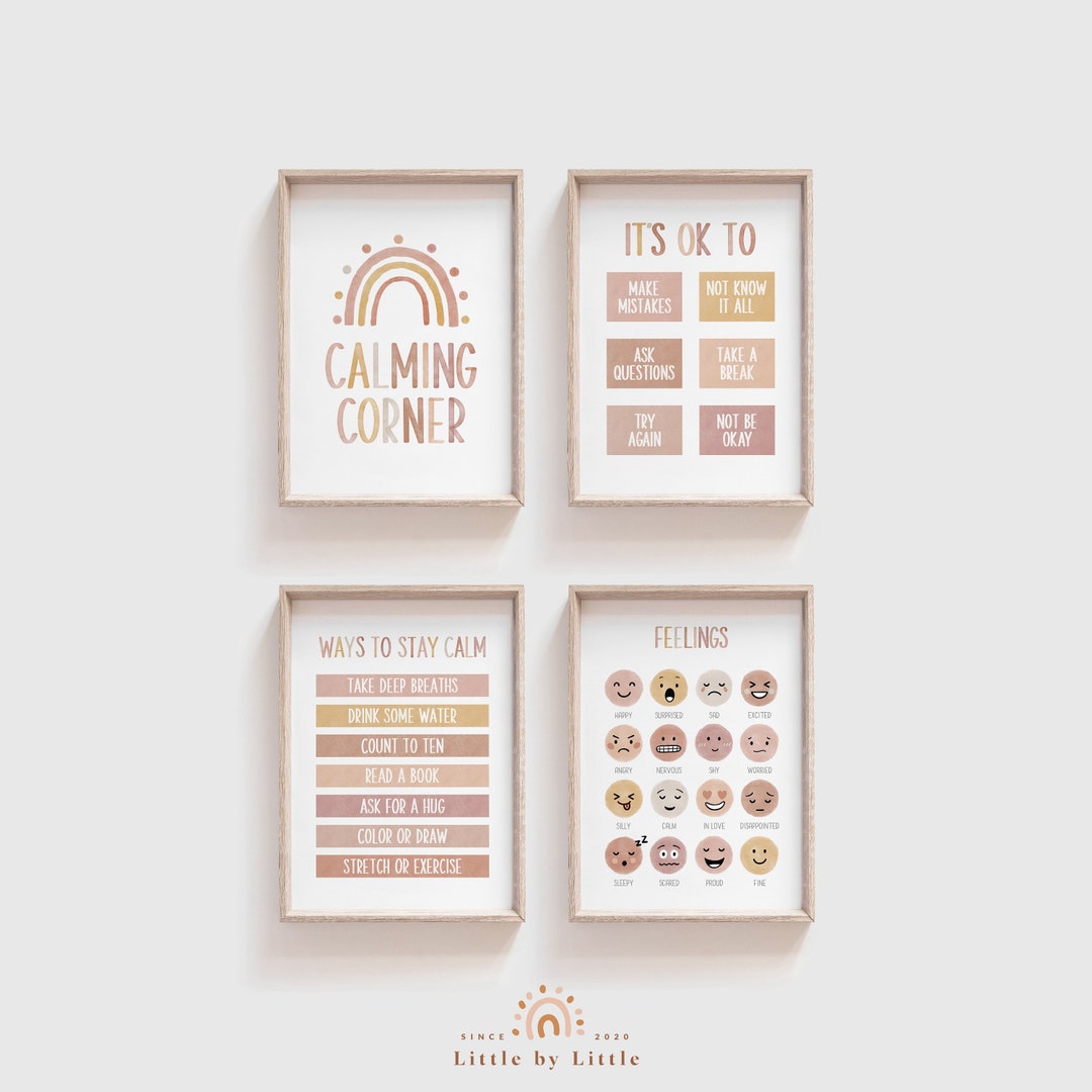 Set of 4 Calming Corner Prints, Boho Watercolor, Calming Techniques ...