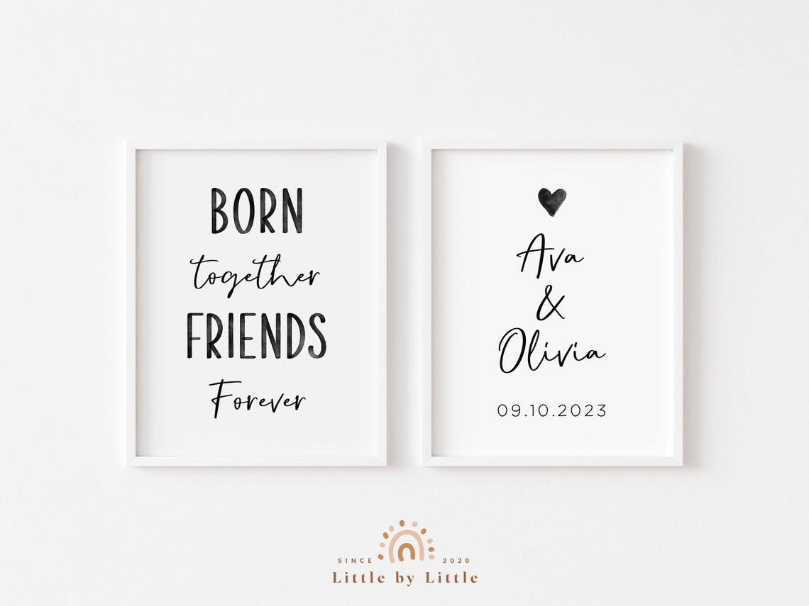 Born Together Friends Forever, Custom Twin Name Sign, Black Watercolor ...