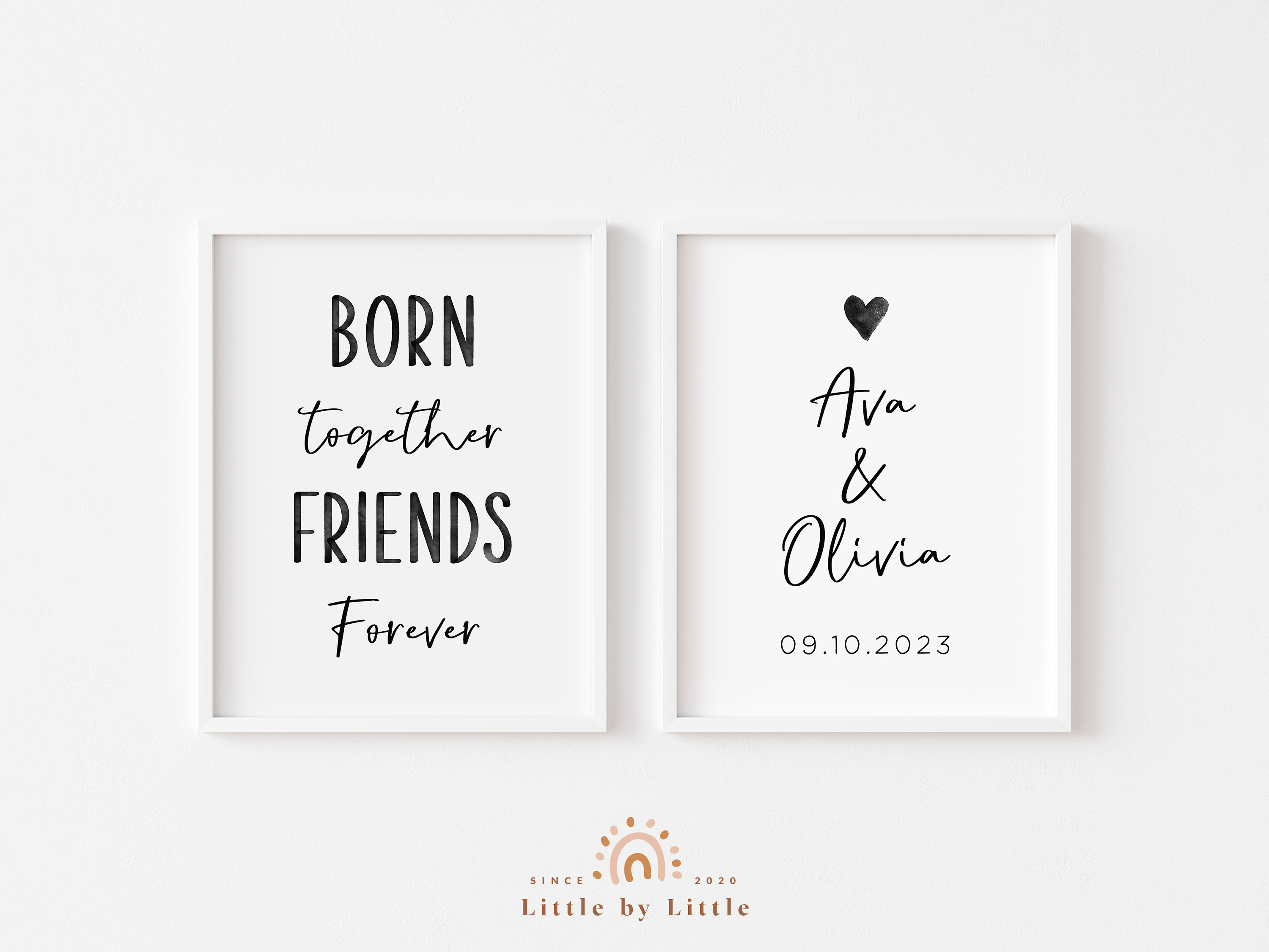 Born Together Friends Forever, Custom Twin Name Sign, Black Watercolor ...