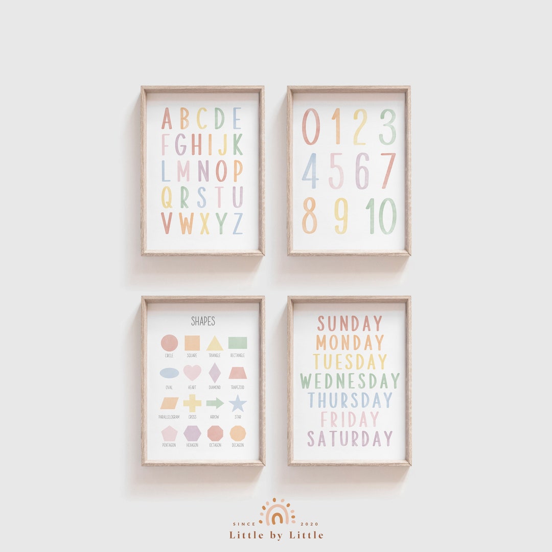 Pastel Rainbow Watercolor Nursery Prints (set of 4) : Alphabet, Numbers ...